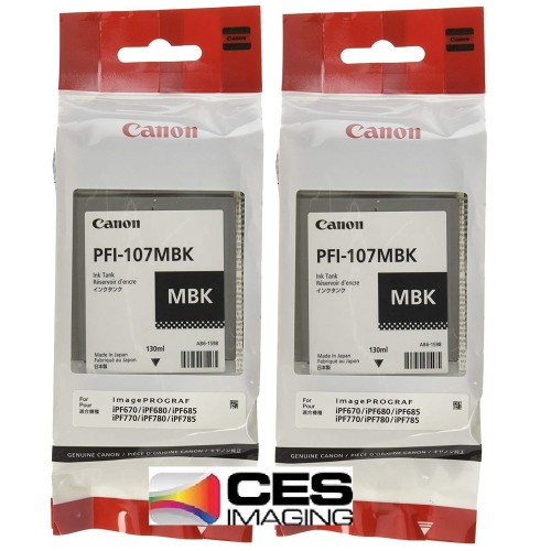 PFI-107MBK Canon Pigment Matte Black Ink Tank - 130ml 2-Pack-6704B001AA